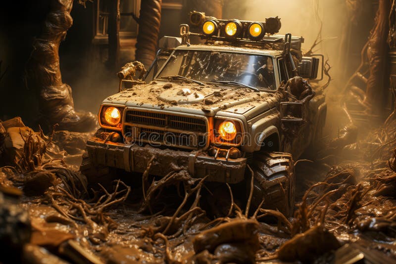 SUV Stuck in Mud in a Dangerous Mud Pit Stock Illustration ...