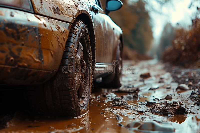 SUV Wheel Stalled in Mud and Water. Stock Image - Image of adventure ...