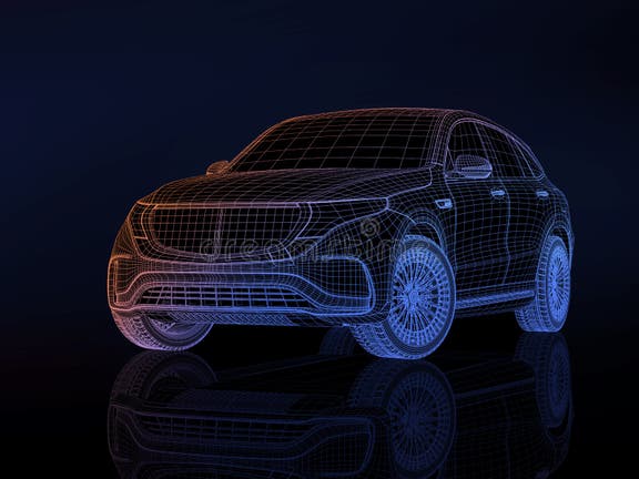 Suv Wireframe Su Sfondo Scuro - Rendering 3D Illustrazione di Stock ...