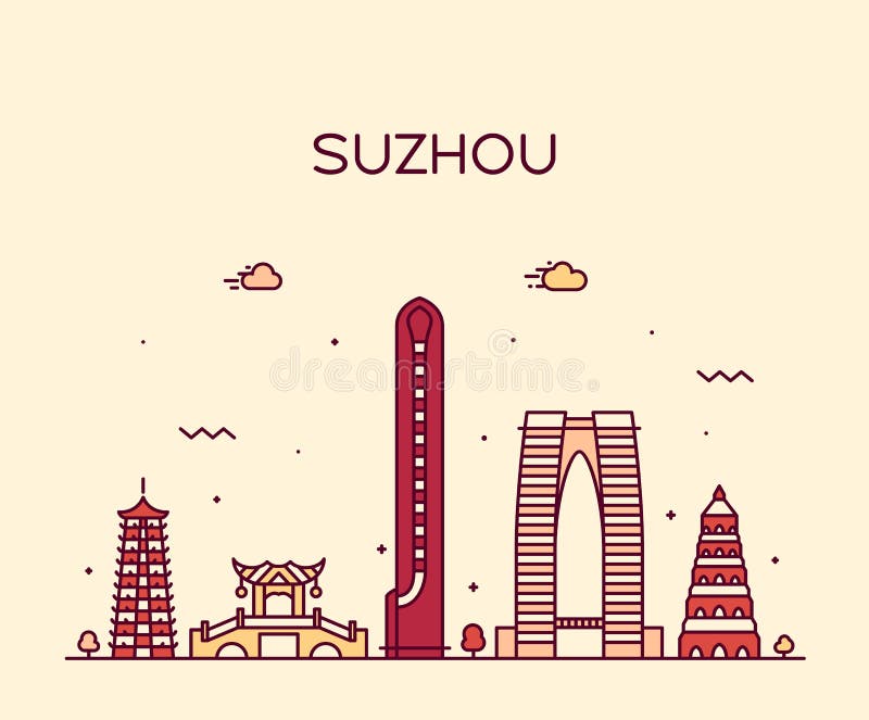 Suzhou Skyline East China Vector Linear Style Stock Vector ...