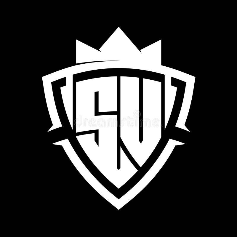 SV Letter Monogram with Triangle Curve Shield Shape with Crown White ...