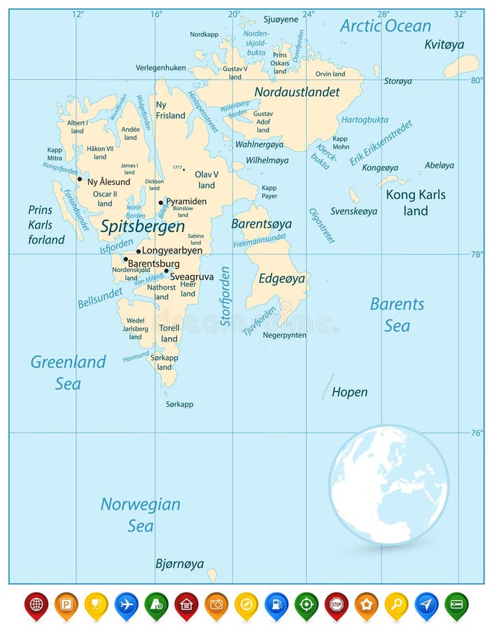 Svalbard Map and Colorful Map Pointers Stock Vector - Illustration of ...
