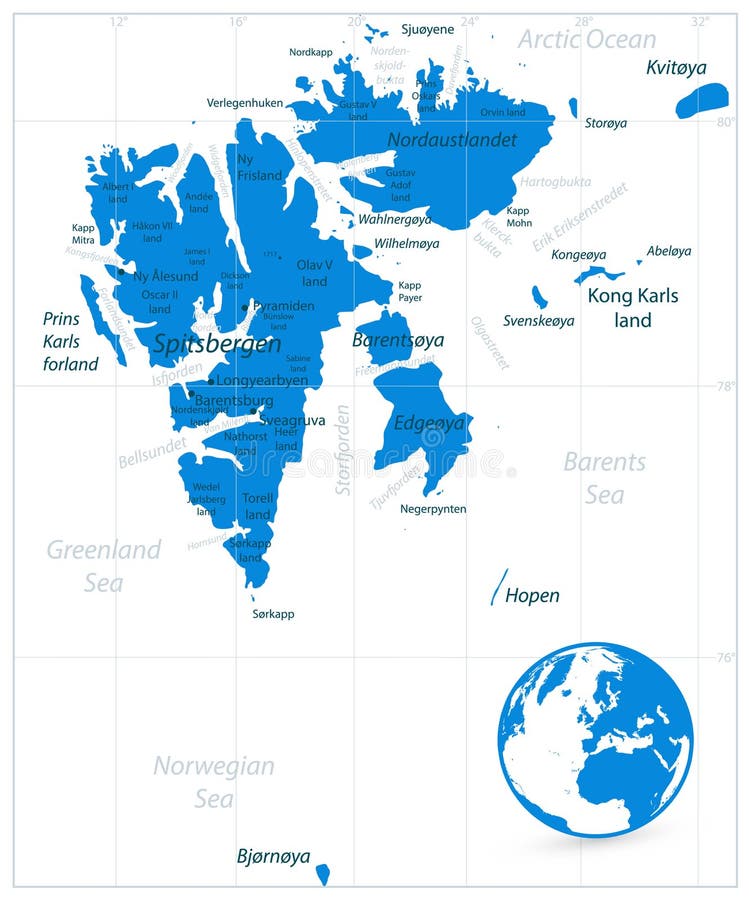 Svalbard Map Isolated on White Stock Vector - Illustration of coastline ...