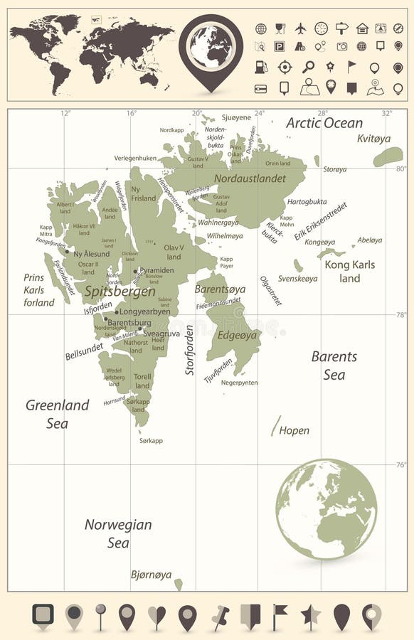 Svalbard Map And World Map With Navigation Icons Stock Vector ...