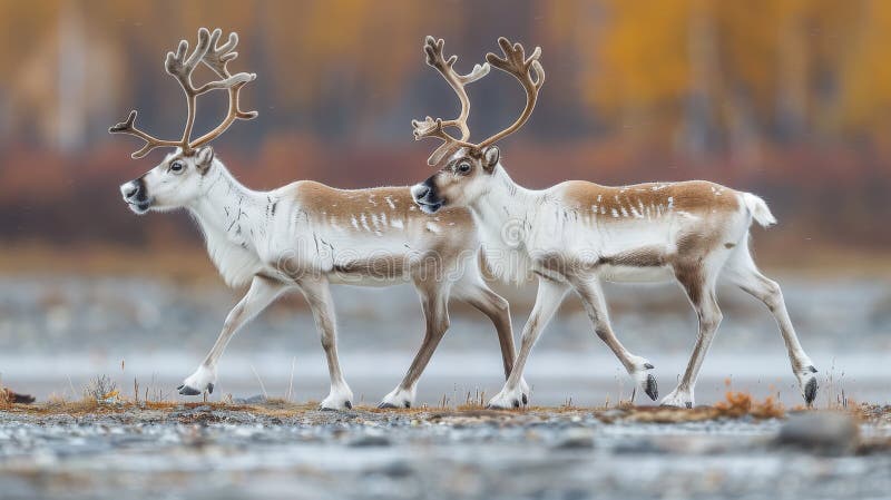 Svalbard Reindeer with Large Antlers. Two Reindeer in the North on the ...