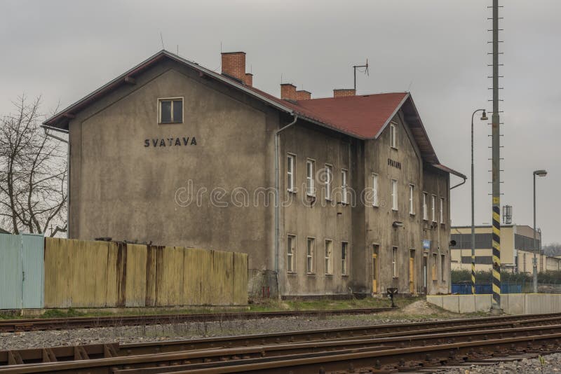Svatava Station with Big Building and Platform in Spring Day Stock ...
