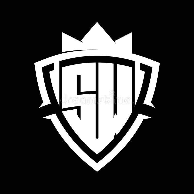 SW Letter Monogram with Triangle Curve Shield Shape with Crown White ...