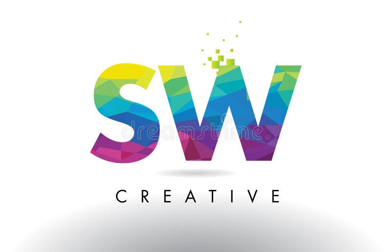 SW S W Colorful Letter Origami Triangles Design Vector. Stock Vector ...