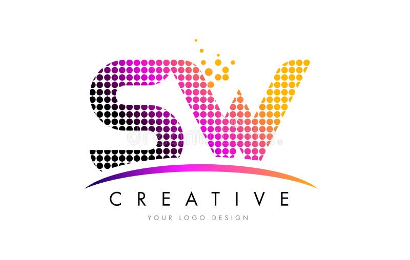 Sw S W Letter Logo Design With Magenta Dots And Swoosh Stock Vector Illustration Of Abstract