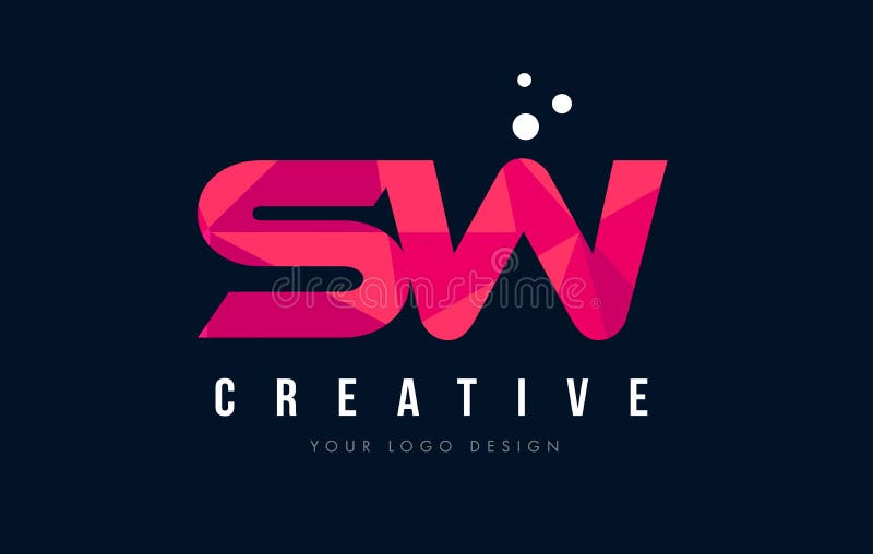 SW S W Letter Logo with Purple Low Poly Pink Triangles Concept Stock ...