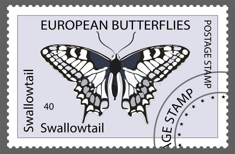 Butterfly on a Postage Stamp. Vector Stock Illustration - Illustration ...