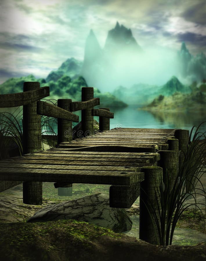 The swamp Bridge stock illustration. Illustration of pond - 44929768