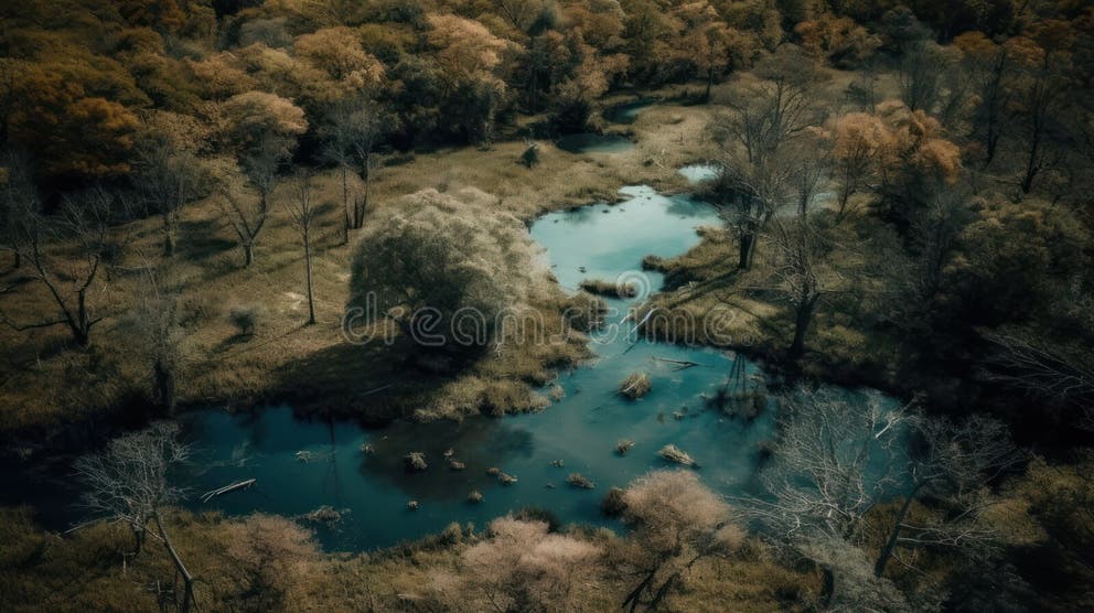 Swamp, River and Trees Seen from Above Stock Illustration ...