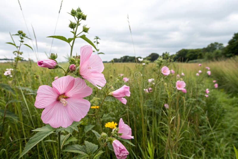 Swamp Rose Mallow Blooms in Gloucestershire, England Stock Illustration ...