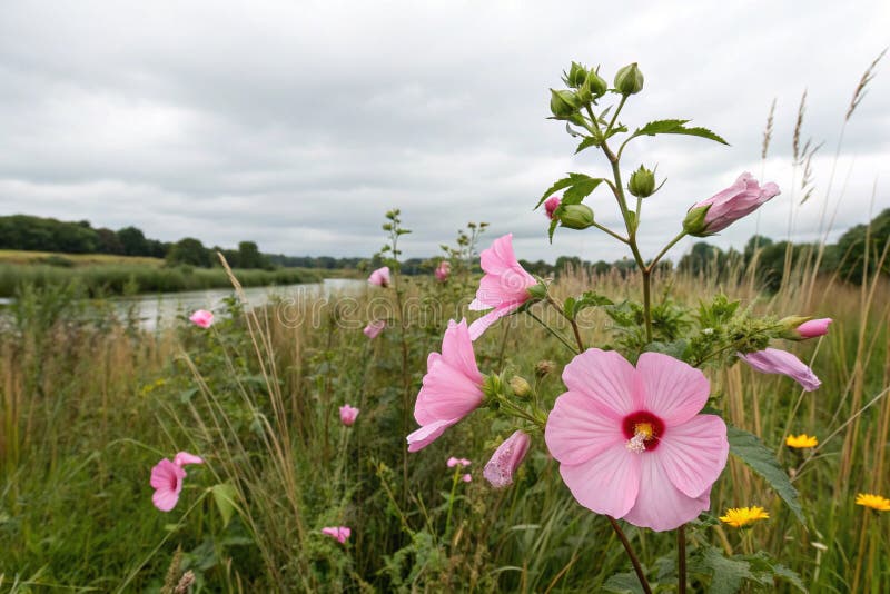 Swamp Rose Mallow Blooms in Gloucestershire, England Stock Illustration ...