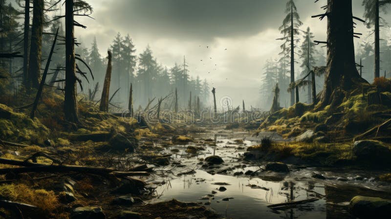 A Swamp with Trees and Fog. Generative AI. Stock Photo - Image of ...