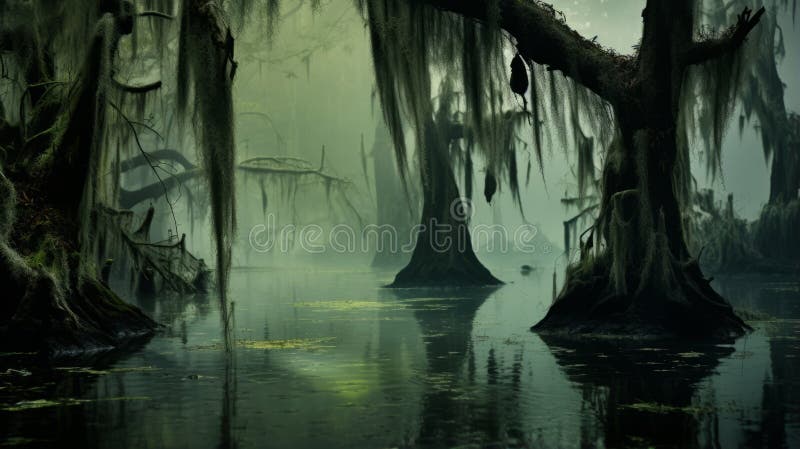 Swamp with Trees and Moss Growing on it Stock Illustration ...