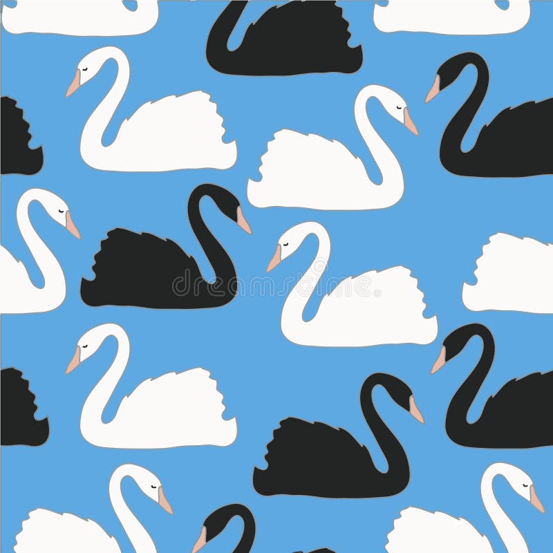 Swan Couples on Blue Background Vector Seamless Pattern, Background ...