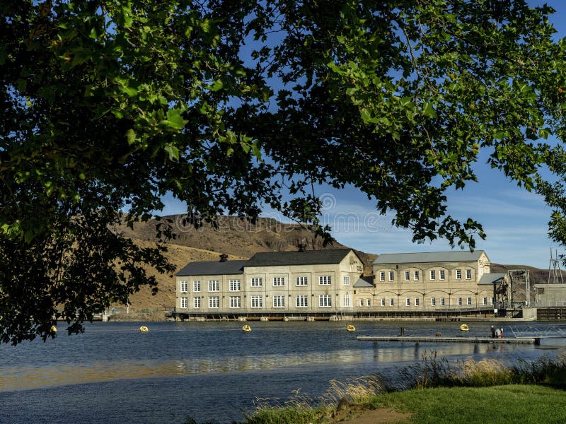 Swan Falls Dam Building Framed by Trees on the Shore Stock Image ...