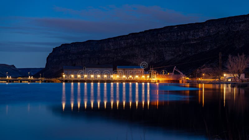 Swan Falls Dam on the Snake River in the Dark Hours of Morning Stock ...