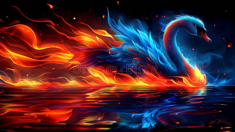 A Swan is Floating in the Water with Fire Around it, a Magical Creature ...