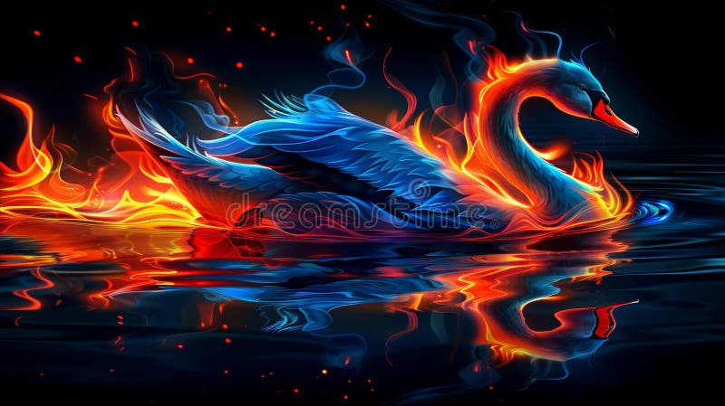 A Swan is Floating in the Water with Fire Around it, a Magical Creature ...