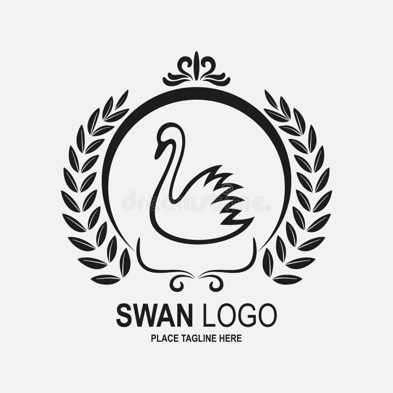 Swan Icon Design Template. White Swan and Laurel Wreath in Round Frame ...