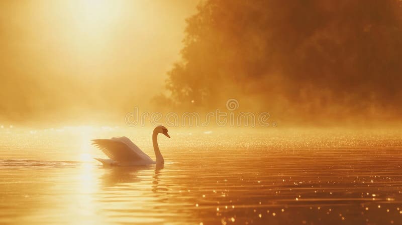 Swan in Lake Sunset stock image. Image of reflection - 372922387