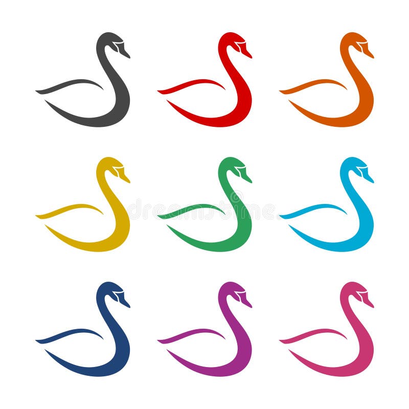 Swan Logo, Swan Icon, Color Set Stock Vector - Illustration of ...