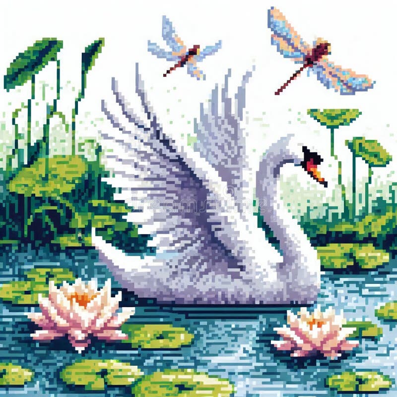 Swan portrait, pixel art stock illustration. Illustration of pixel ...