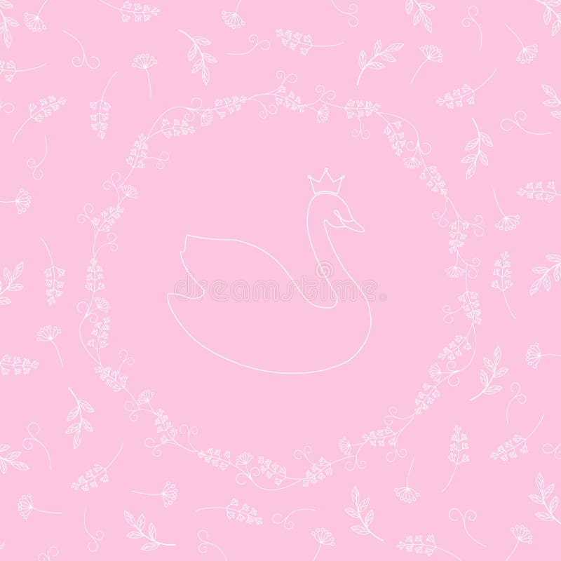 Swan in a Round Plant Frame on the Background of Elegant Branches and ...