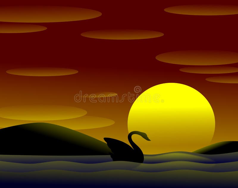 Swan at sunset on lake stock illustration. Illustration of dating ...
