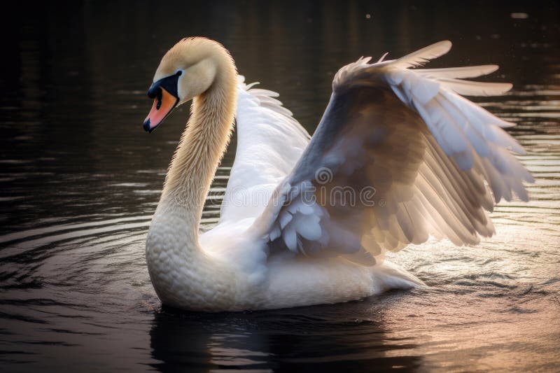 A Swan with Wings Spread Out in Water Stock Illustration - Illustration ...