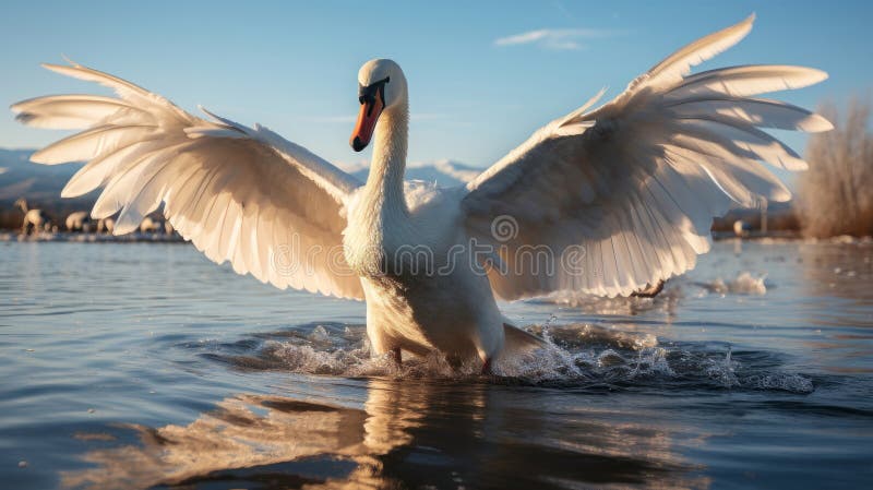A Swan with Wings Spread Out in Water. Generative AI. Stock ...