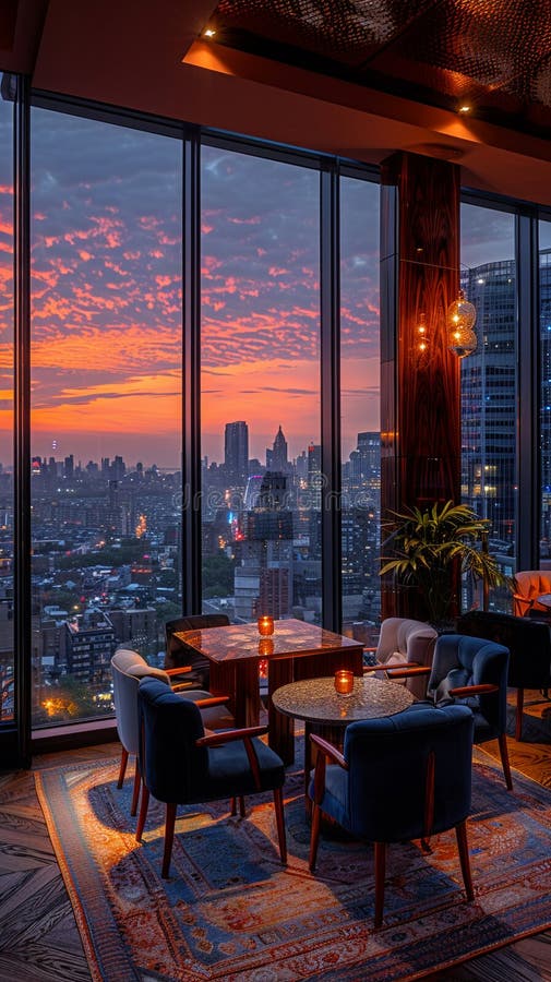 Swanky Rooftop Bar with Panoramic City Views and Luxe Decor Stock Image ...