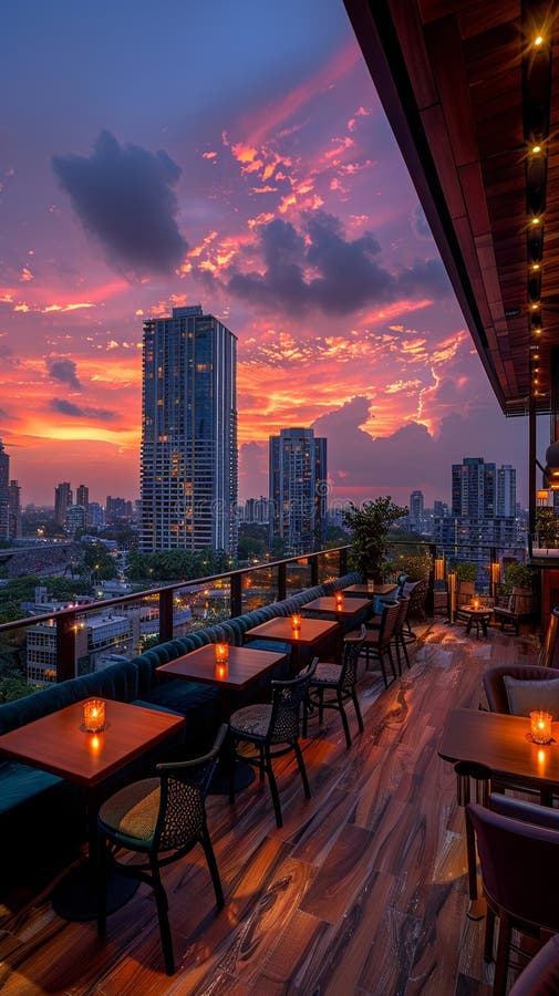Swanky Rooftop Bar with Panoramic City Views and Luxe Decor Stock Photo ...