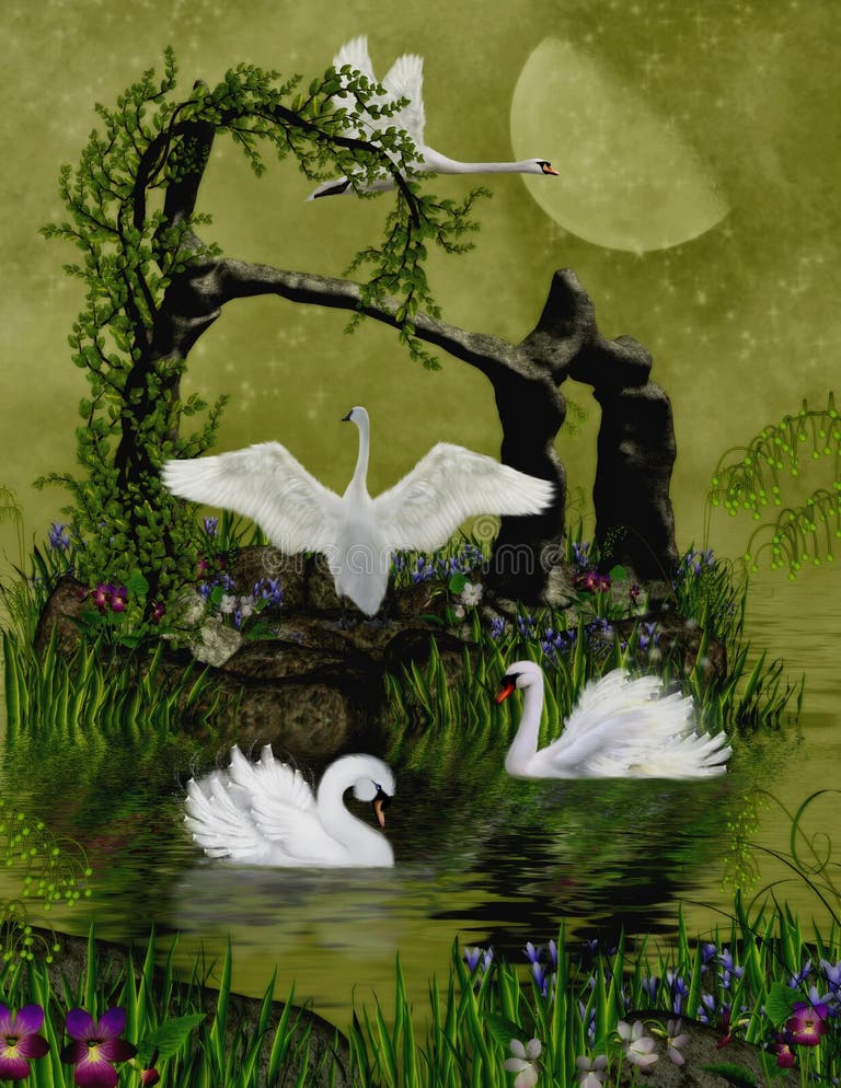 Moonlight Swan Stock Illustrations – 248 Moonlight Swan Stock ...