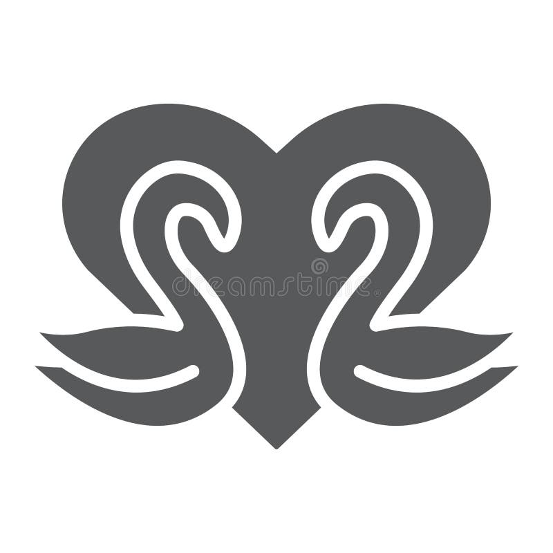 Swans Glyph Icon, Romance and Love, Swans and Heart Sign, Vector ...