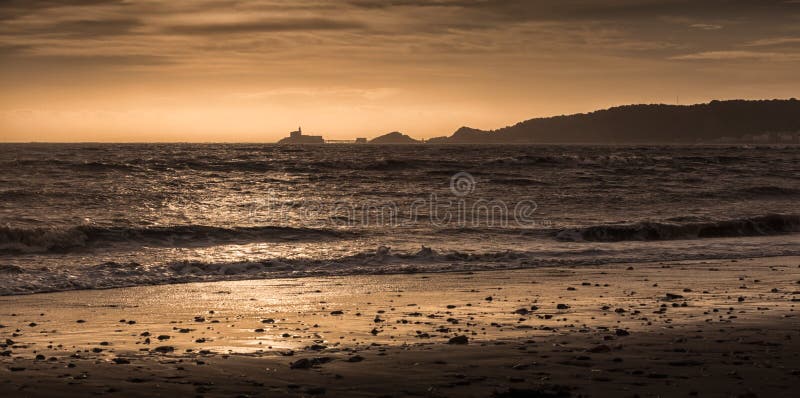 Swansea Bay and Mumbles Lighthouse Stock Photo - Image of swansea ...