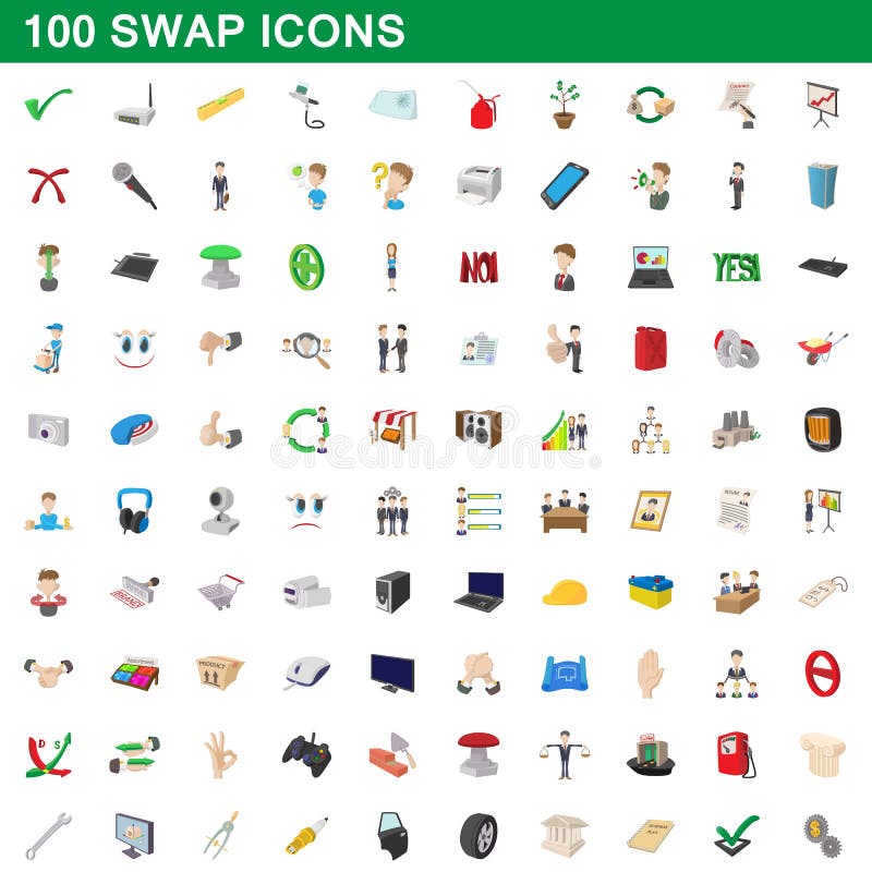100 Swap Icons Set, Cartoon Style Stock Vector - Illustration of reset ...