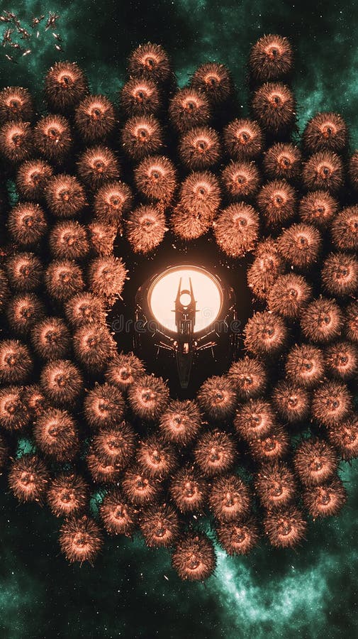 Swarm of Alien Drones Surrounding a Sleek Human Spaceship Stock ...