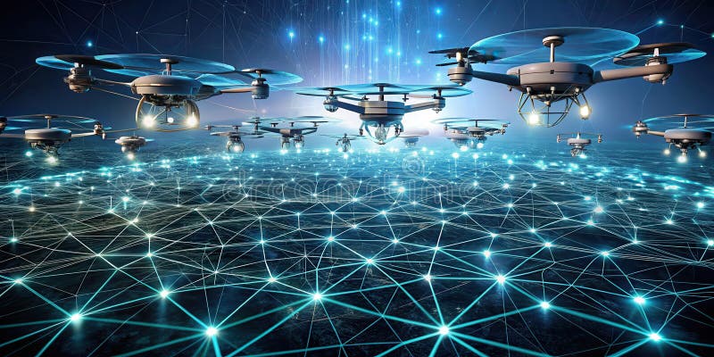 A Swarm of Autonomous Drones Navigating a Complex Network of Interconnected Data Points ...