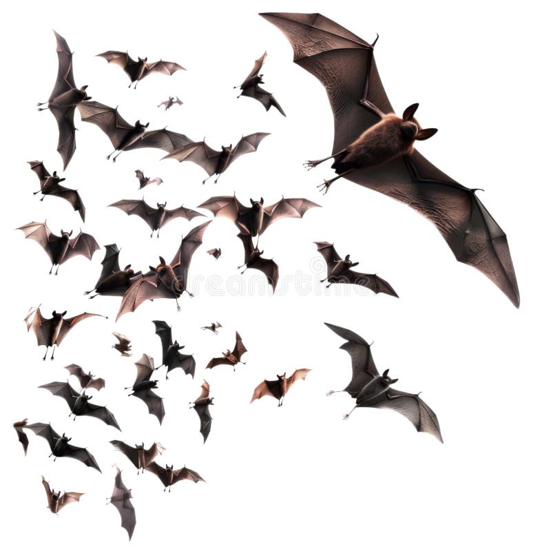 A Swarm of Bats in Flight Against a Black Background Stock Illustration ...