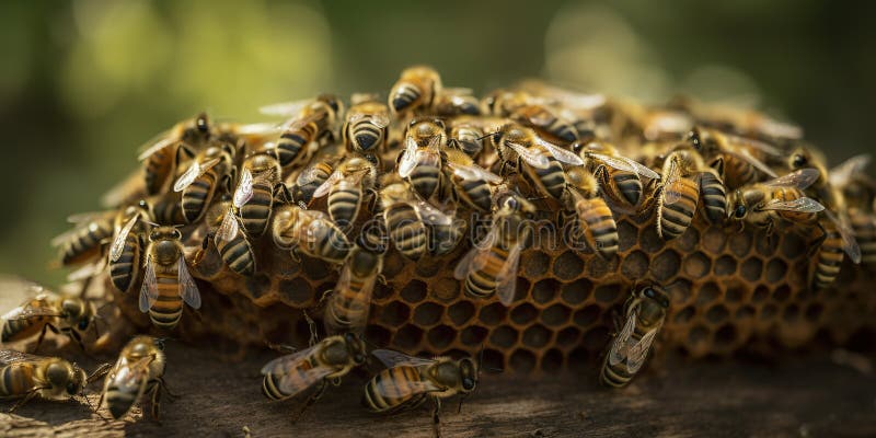 A Bee Buzzing Around Vibrant Yellow Dandelions. Cute Creature Stock ...
