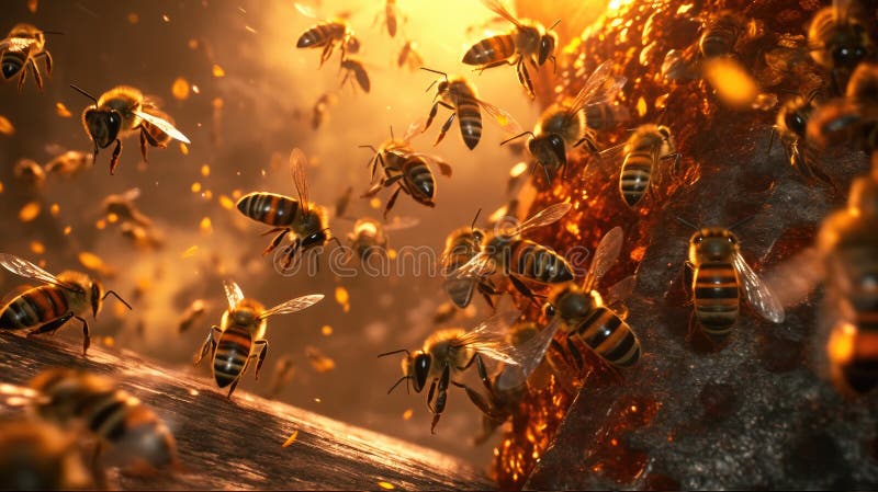 A Swarm of Bees Flying Around the Hive. Generative AI Stock Photo ...