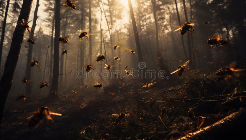 Recreation of Bees Flying in the Forest Stock Image - Image of ...