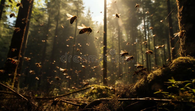 Recreation of Bees Flying in a Forest Stock Image - Image of apoidea ...