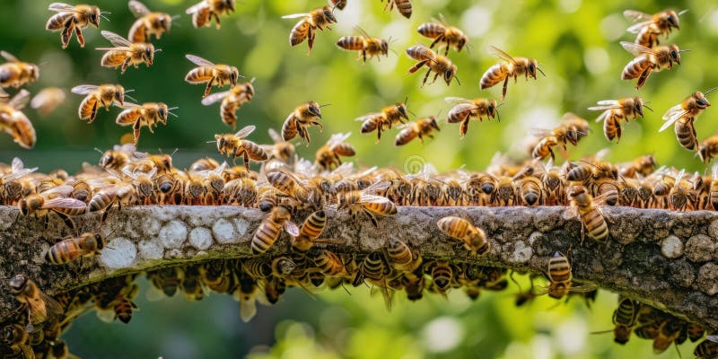 Swarm of Bees Perched on a Branch Stock Photo - Image of group, outdoor ...