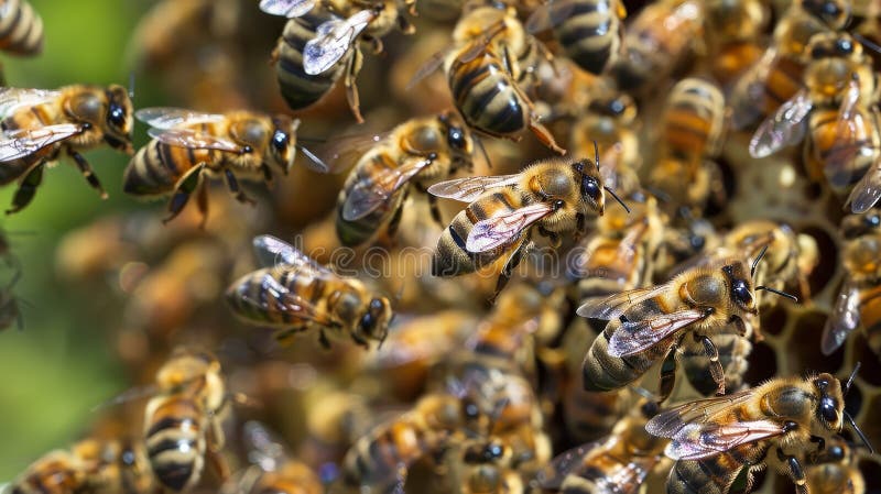 A Swarm of Busy Bees a Closeup Image of a Swarm of Honeybees in Flight ...