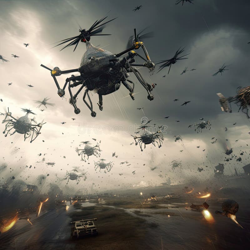 A swarm of combat drones stock illustration. Illustration of aerial ...